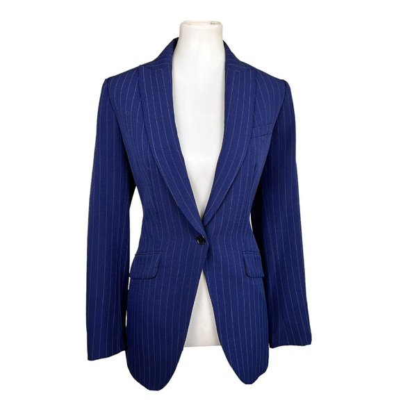 Anne Klein | Jackets & Coats | Anne Klein Blue Striped Polyester ...
